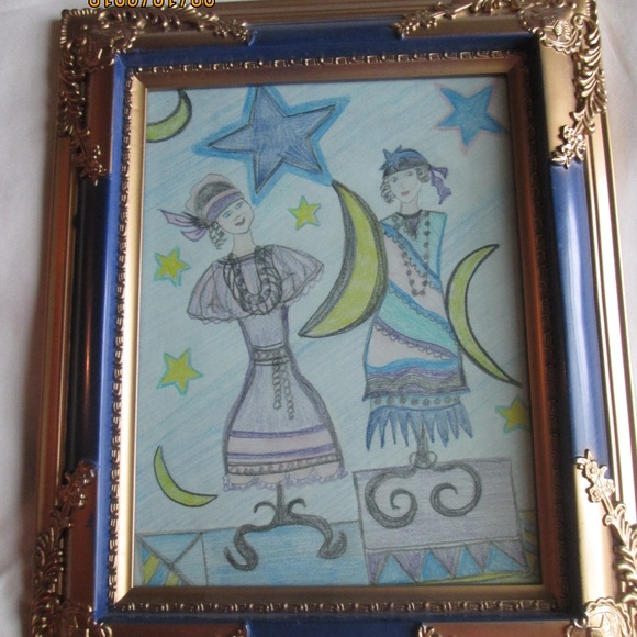 WHIMSICAL WAYS ART | Wall Decor | Flapper Girls Colored Pencil Drawing ...